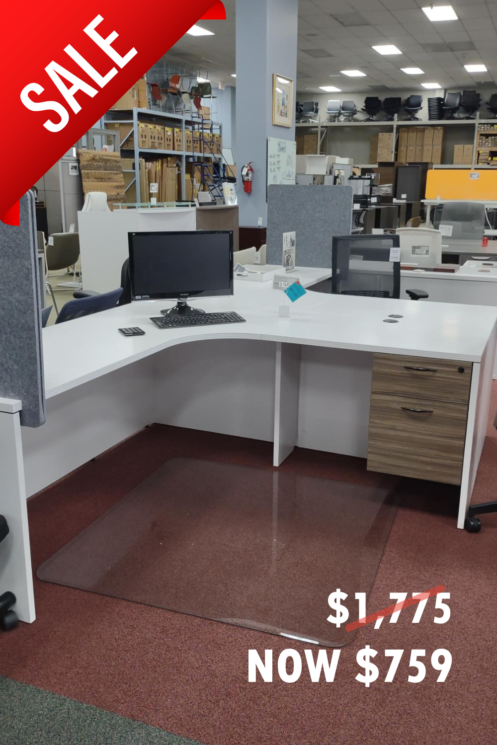 White L-Shape Desk Napa Series Compu-Corner with Box and File driftwoo