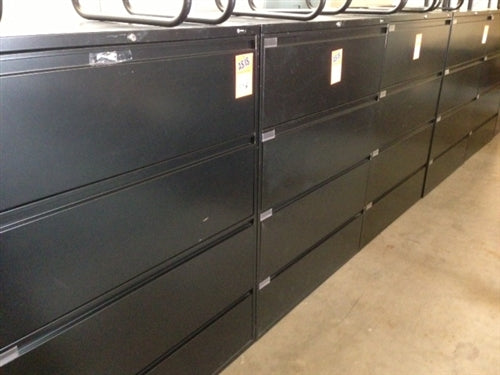 Used Black 4 Drawer Lateral Filing Cabinets 36"W and 42"W Files by Global.